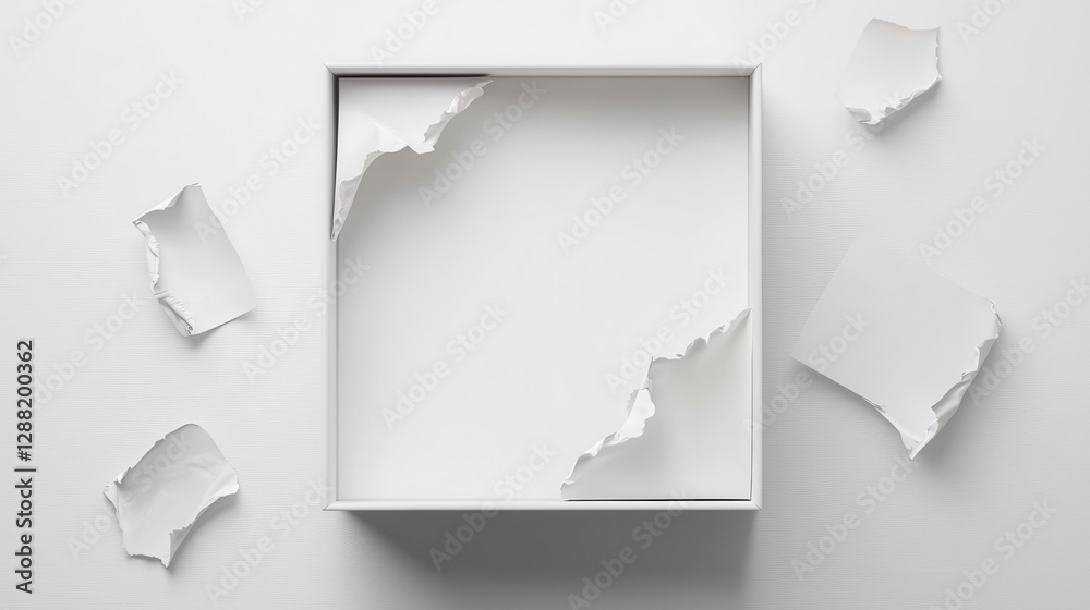 Torn paper edges framing an empty white square space on a minimalist ...