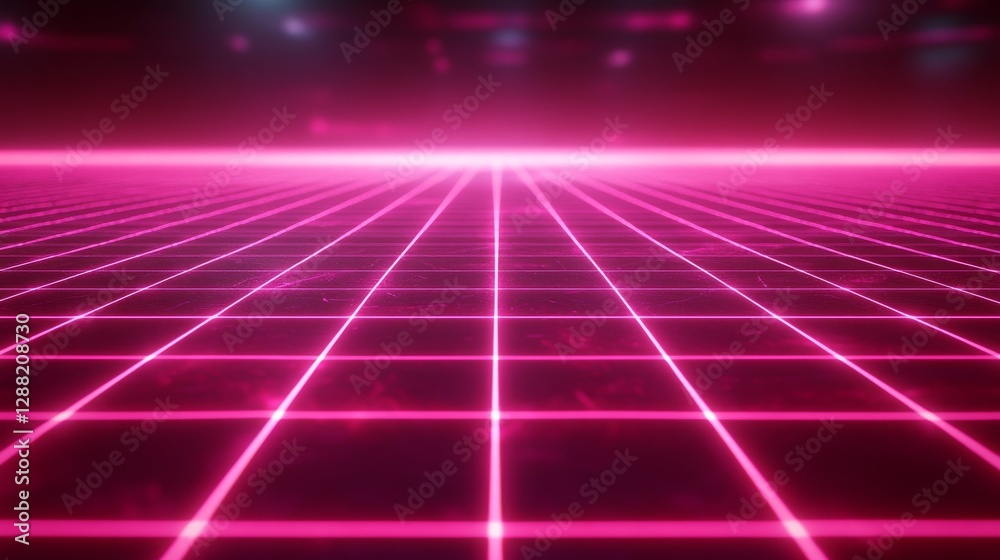 A vibrant 3D abstract red neon grid with a retro vibe. A wireframe ...