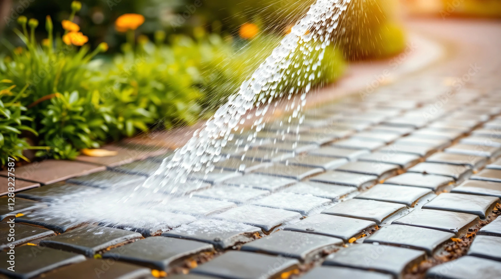Power washing warden cobble stone paths. Outdoor cleaning using ...