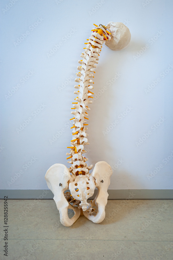Plastic model of the human spine and pelvis. Used in biology lessons at ...
