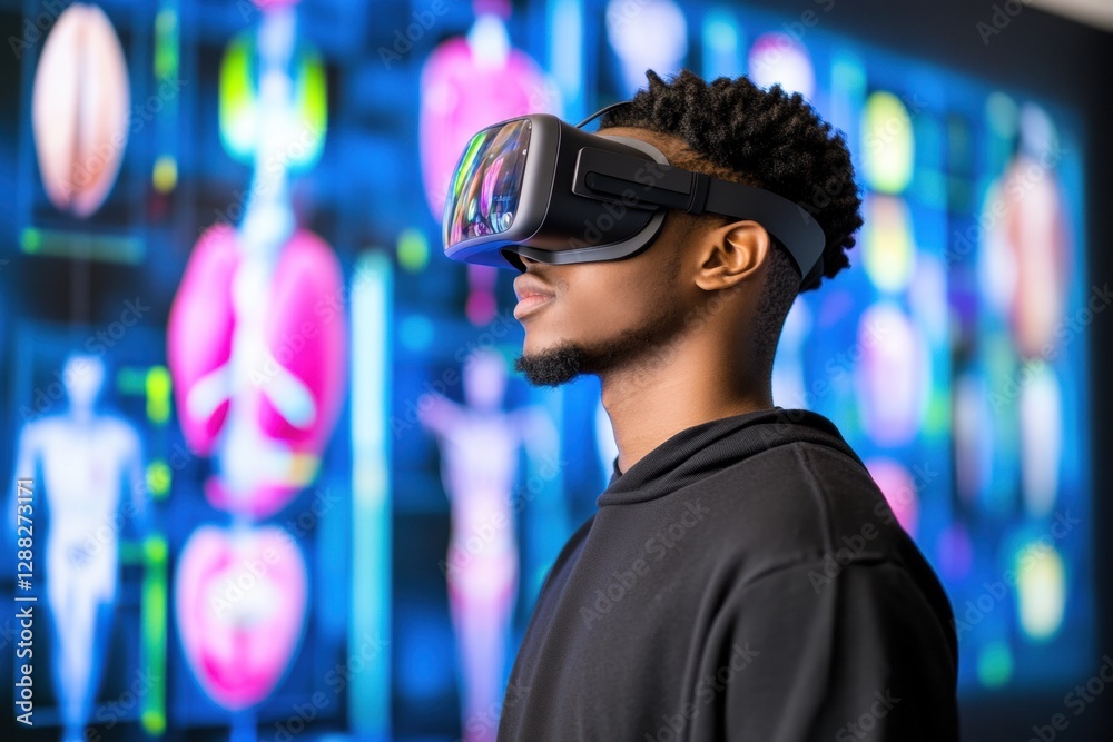 Virtual reality in education a student in a VR headset studies human ...