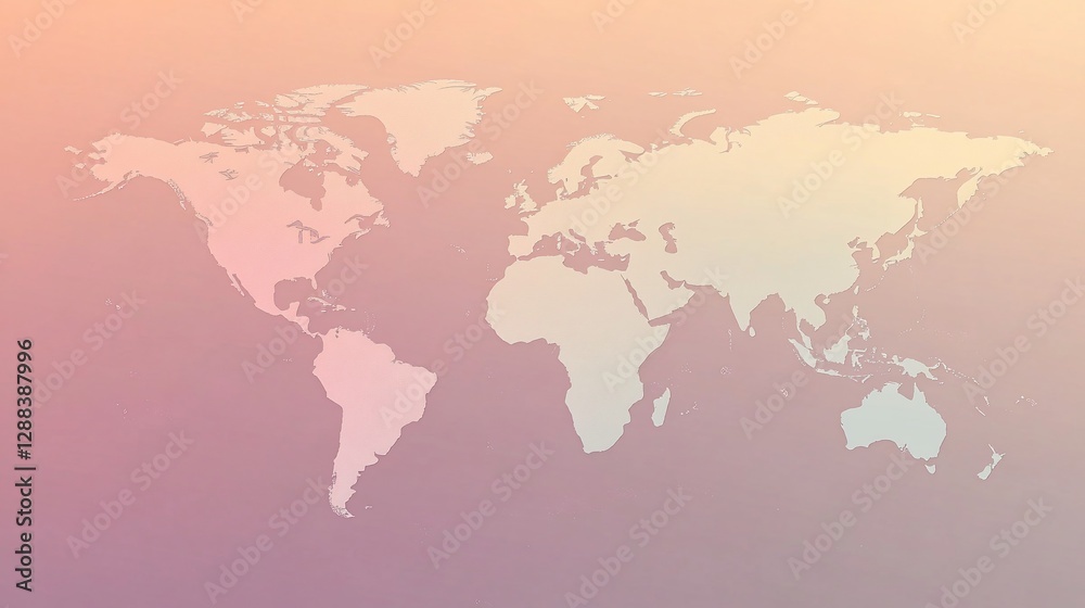 World map in soft pastel shades of pink and yellow, showing all ...