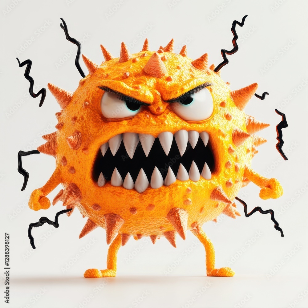 Cartoon virus character with an angry expression and sharp spikes ...