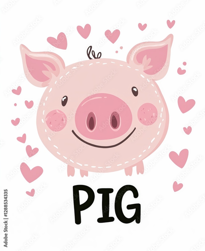 Un cerdito tierno rodeado de corazones, con la palabra 'PIG' destacada ...