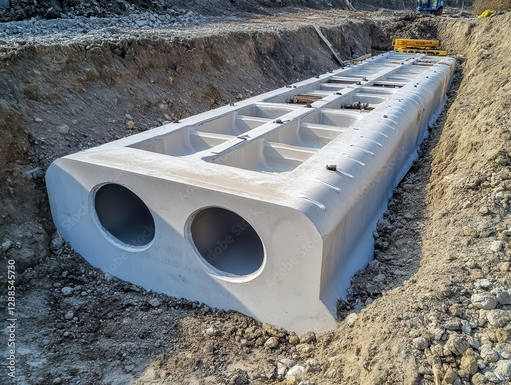 Precast Concrete Culvert Installation at Construction Site: Modern ...