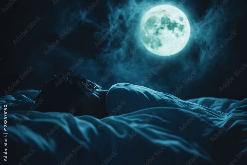 insomnia concept with full moon over the person trying to fall asleep ...