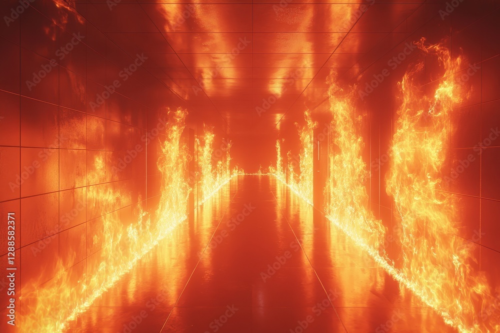 Visual Representation of an Emergency Fire Escape Plan with Flames and ...