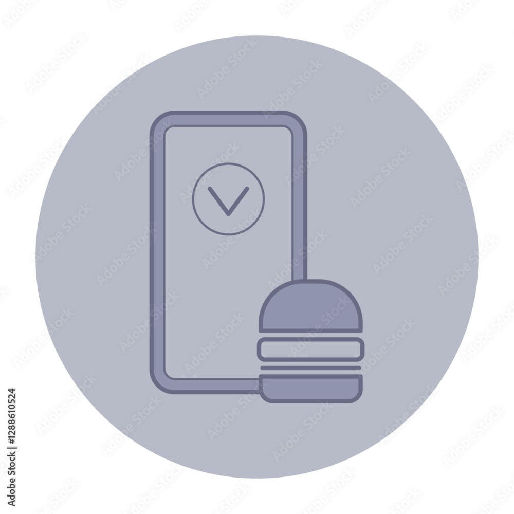 Stock-Vektorgrafik „Icon of burger next to smartphone displaying check ...
