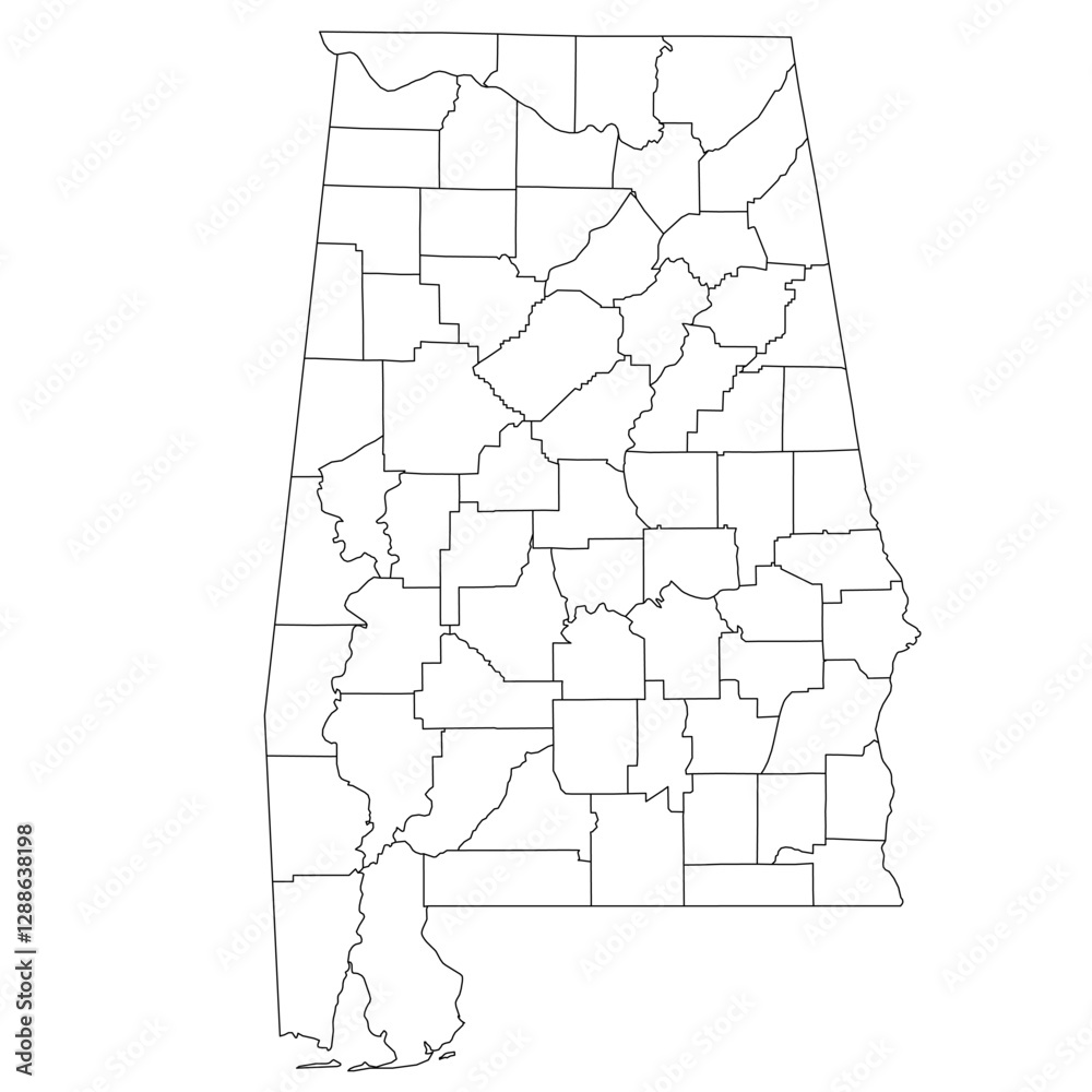 Alabama, AL - detailed political map of US state. Administrative map ...