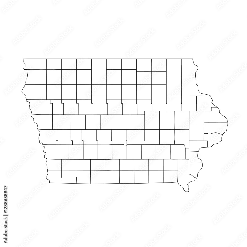 Iowa, IA - detailed political map of US state. Administrative map ...