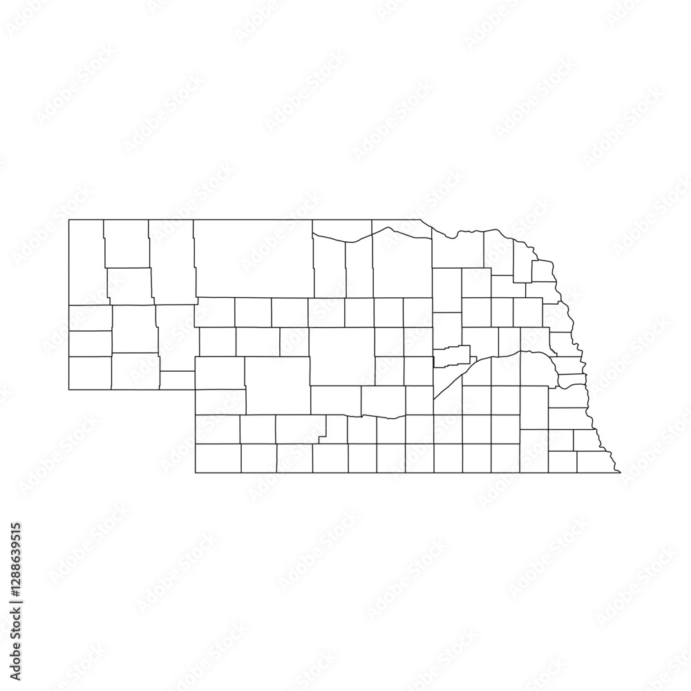 Nebraska, NE - detailed political map of US state. Administrative map ...