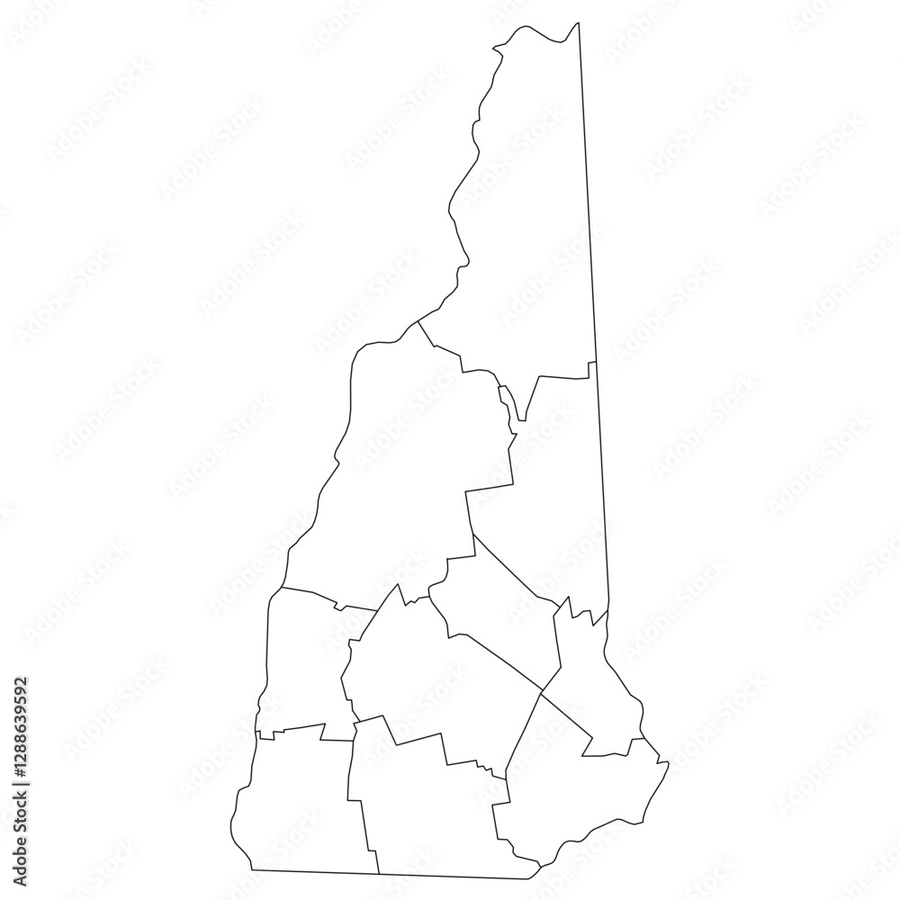 New Hampshire, NH - detailed political map of US state. Administrative ...