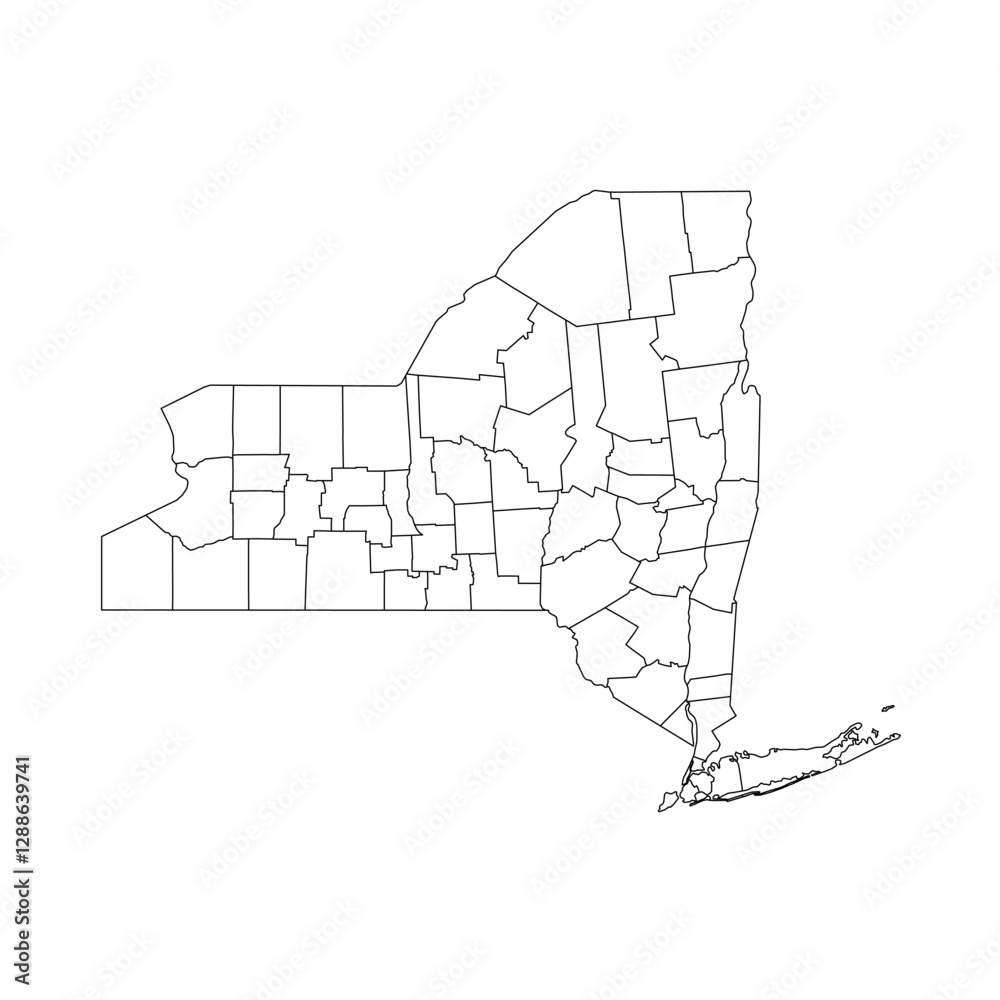 New York, NY - detailed political map of US state. Administrative map ...