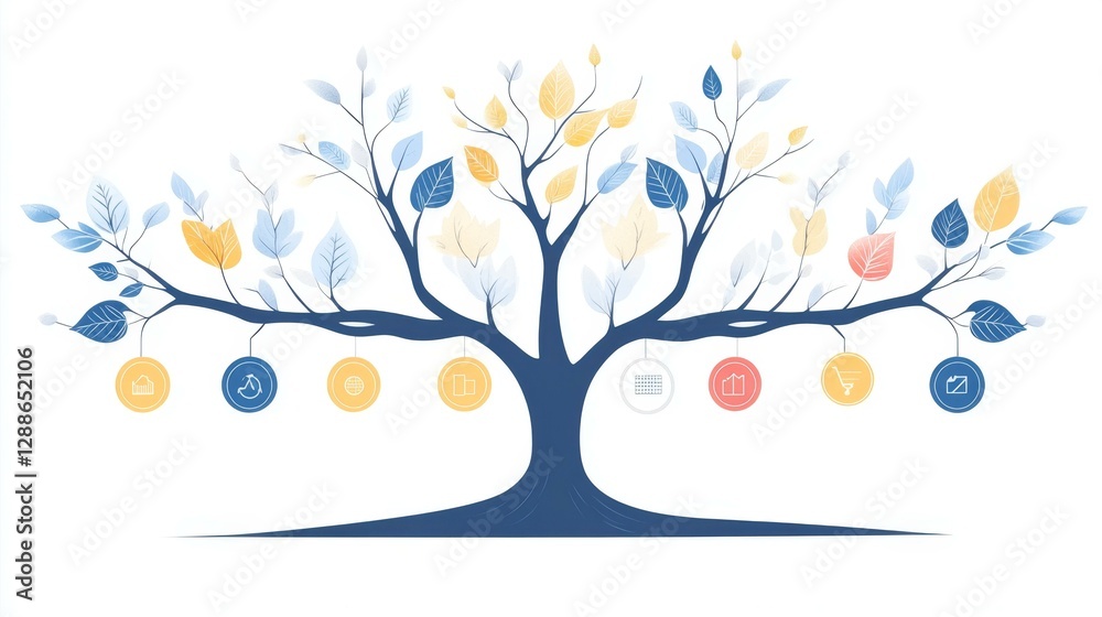 Symbolic Family Tree of Knowledge with Hanging Icons and Colorful ...