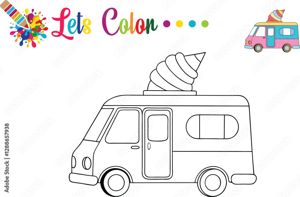 Cute Ice Cream Truck Coloring Page for Kids Printable Activity for ...