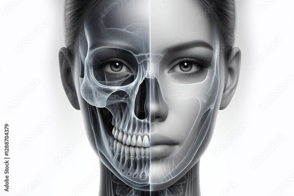 X-Ray of Half Human Face Anatomy Skull and Dental Structure Stock ...