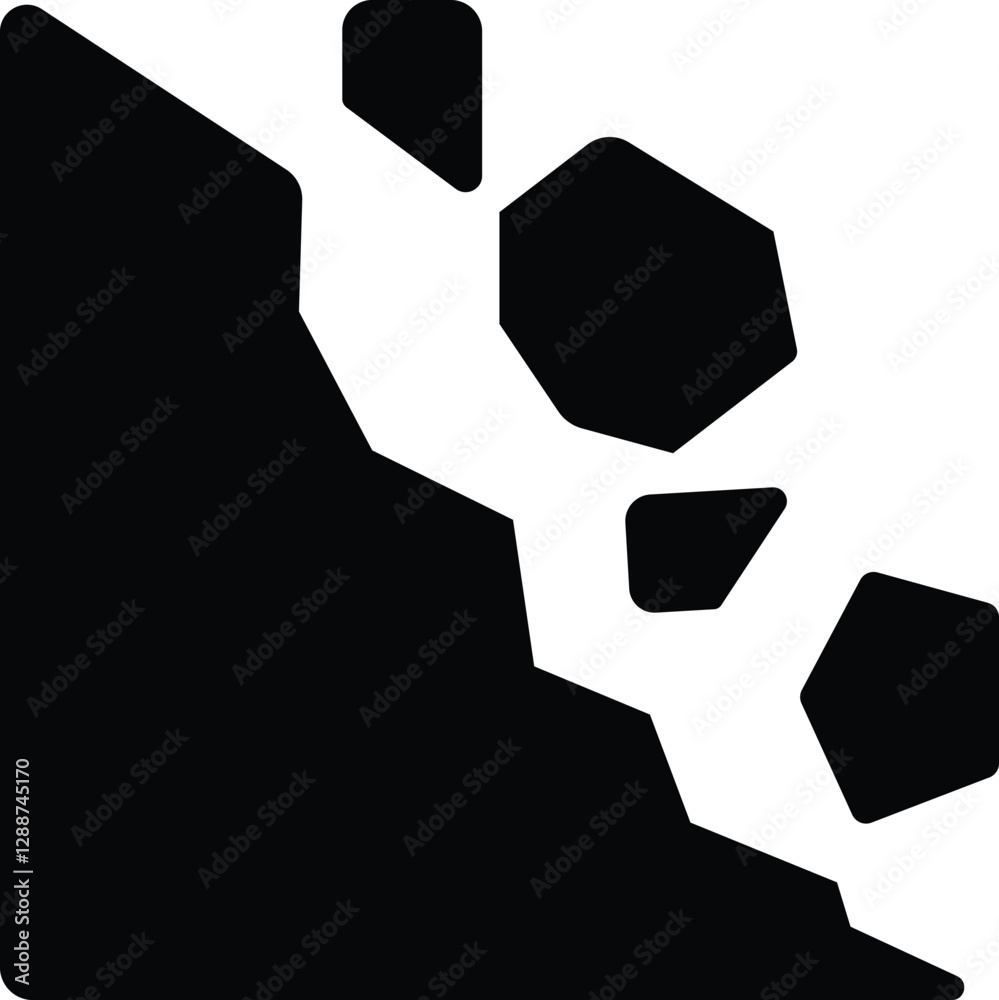 Landslide icon. cliff landslide warning flat logo. black design ...