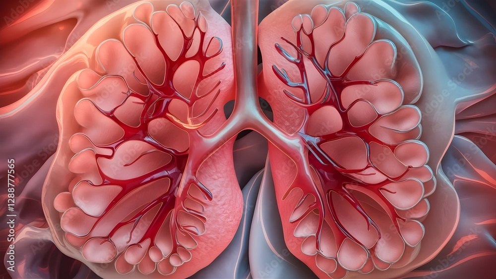 A highly detailed image of lung tissue cross-section with visible ...