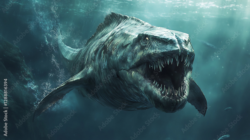 A realistic animation of a Dunkleosteus, the armored prehistoric fish ...