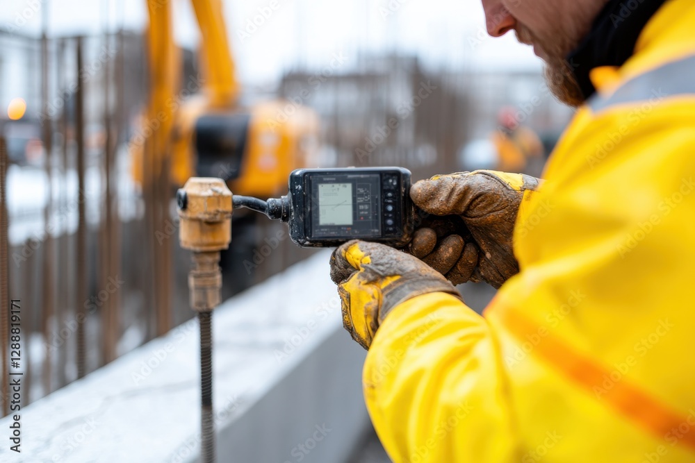 An engineer is pointing at technical diagrams on a screen, showcasing ...