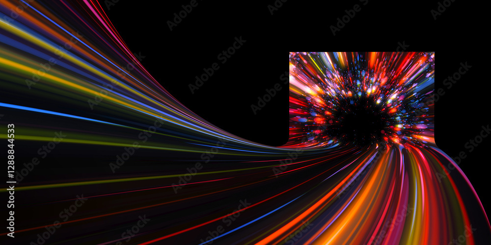 Empty digital podium with neon ligts. Glowing scene spotlights..Product ...