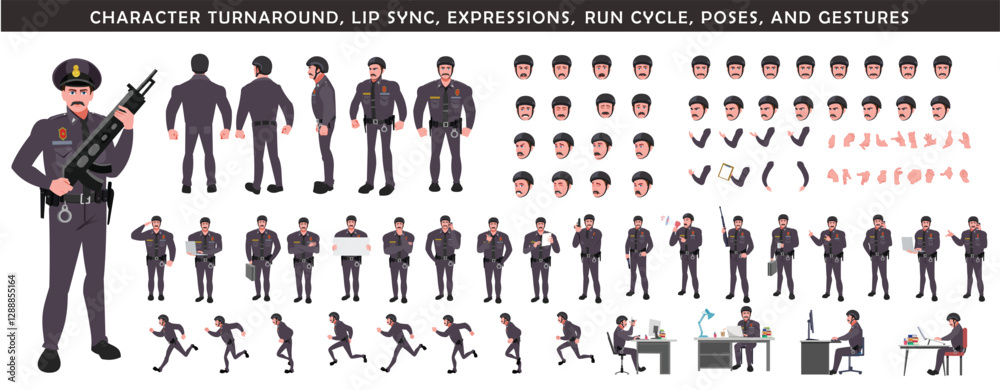 Police Officer Character Design Model Sheet. Man, Character design ...