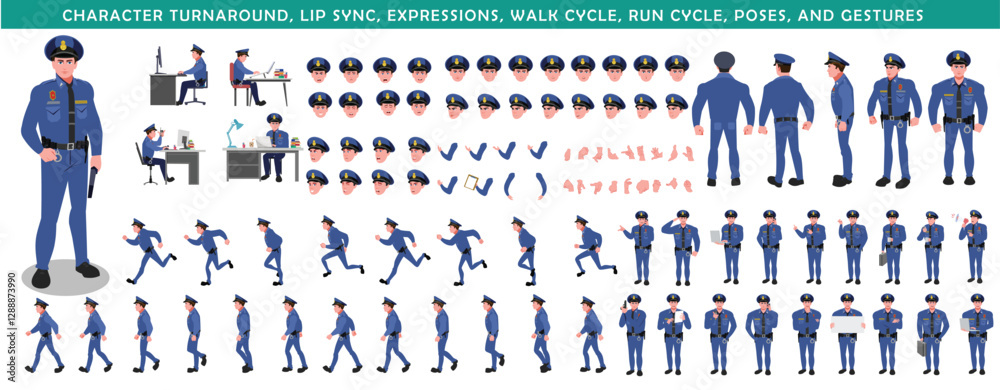 Police Officer Character Design Model Sheet. Man, Character design ...