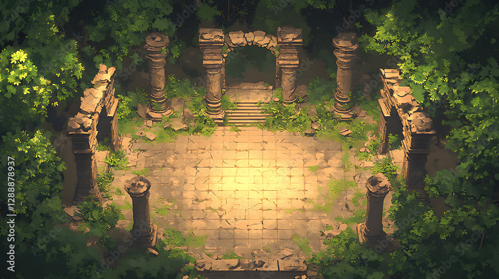 Jungle Temple Ruins Battle Map Top Down Pixel Art Game Design For Video Game Development ...