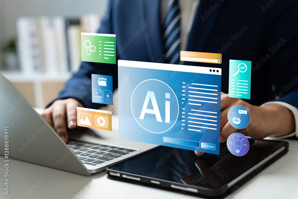 Businessman use artificial intelligence AI technology for enhanced work ...