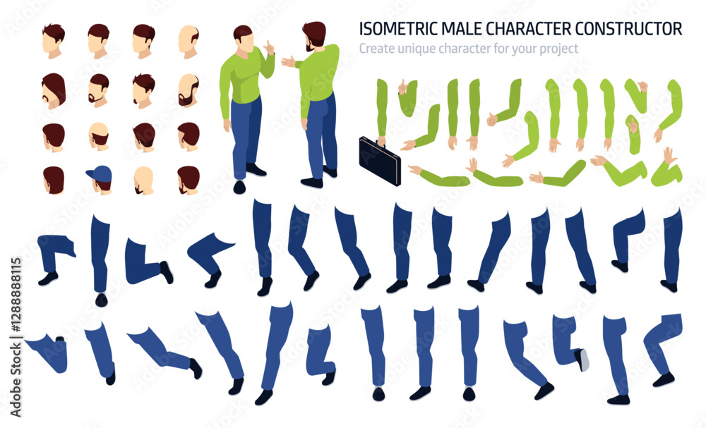 Isometric male character constructor, create unique personage for your ...