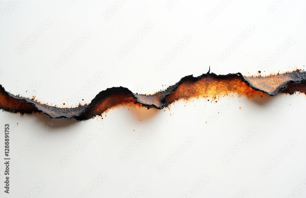 Stock-Foto „Burnt paper edge isolated on white background. Charred ...