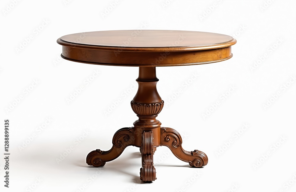 Classic antique wooden round table with ornate carved legs. Vintage ...
