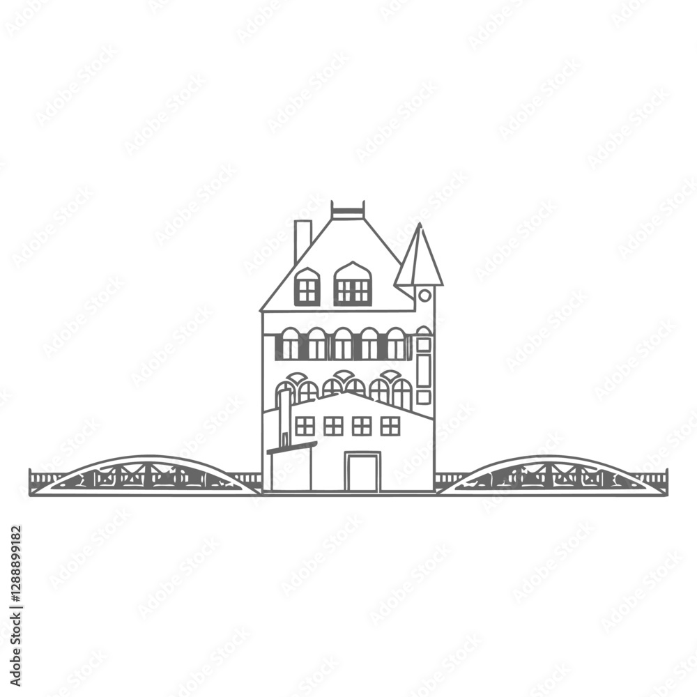 Elegant Residence Outline: A detailed outline illustration of an ...