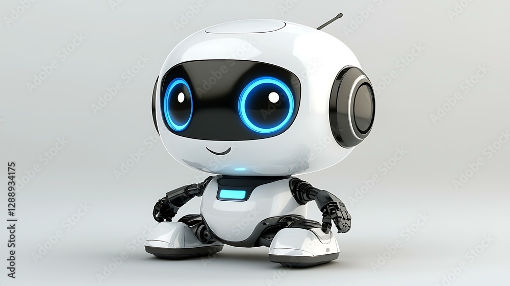 Chibi robot emoji with a boxy head and cute blinking lights isolate ...