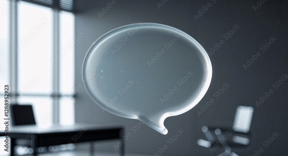 Frosted Glass Speech Bubble in Modern Office for Corporate Messaging ...
