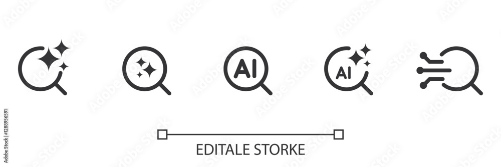 AI search icon set. Magnifying glass with generate symbol. Artificial ...