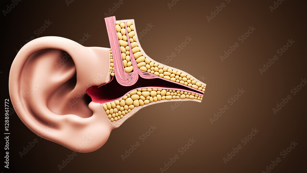 3D detailed rendering of the human ear, showing inner ear structures ...