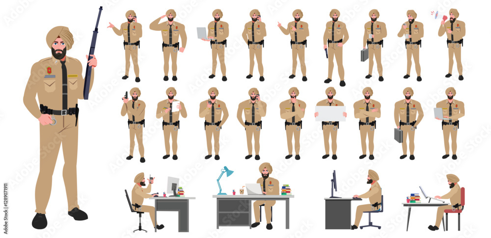 Vector de Stock Police Officer Character Design Model Sheet. Man ...
