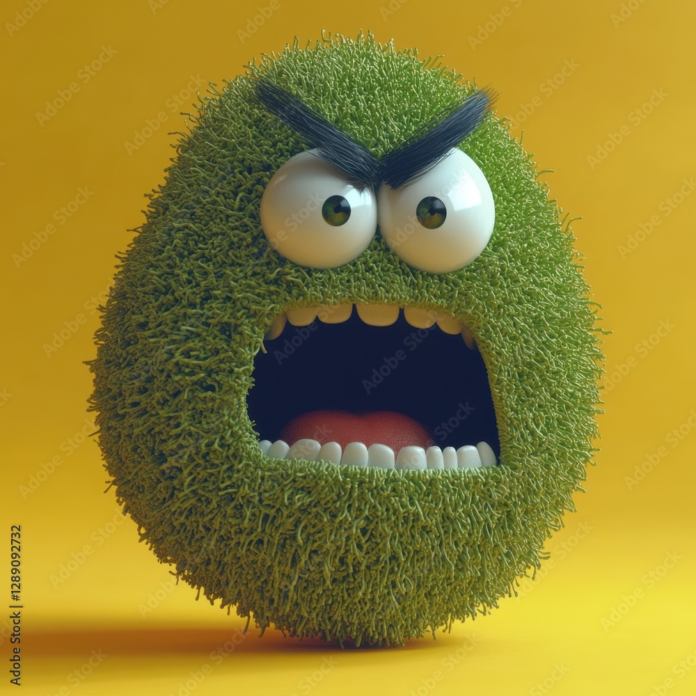 Angry fuzzy green creature yelling with wide eyes and furrowed brows ...