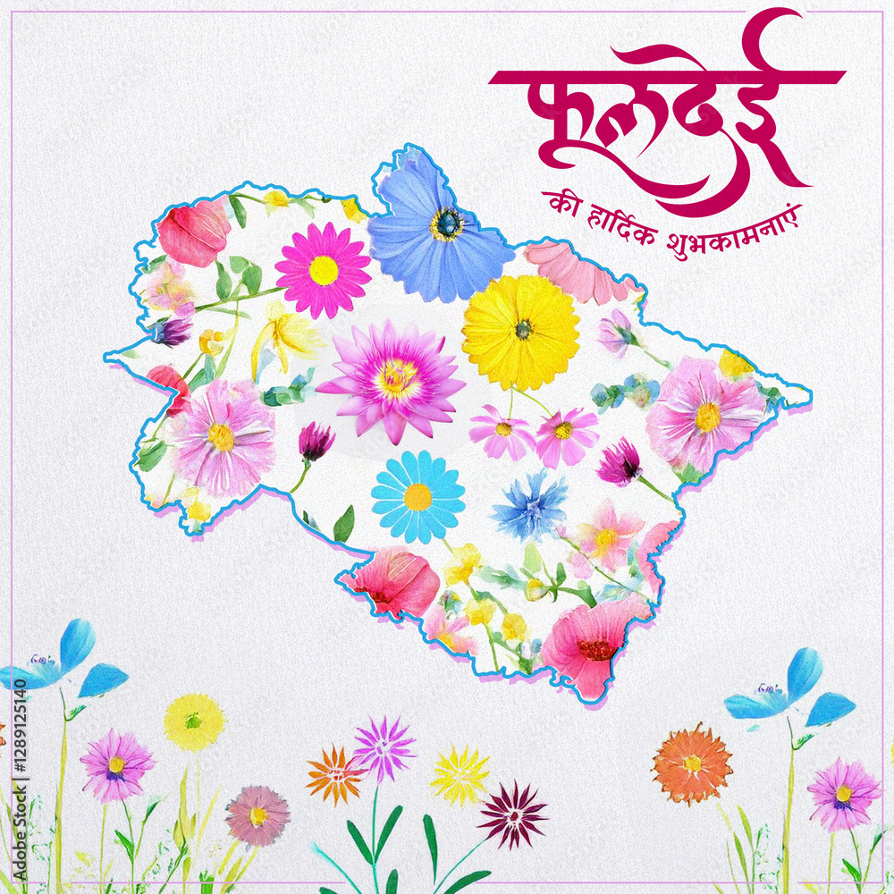 Indian folk festival Phool Dei celebrated in Uttarakhand, India. Map ...
