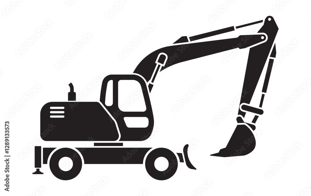 wheeled excavator digger construction vehicle silhouette simplified ...