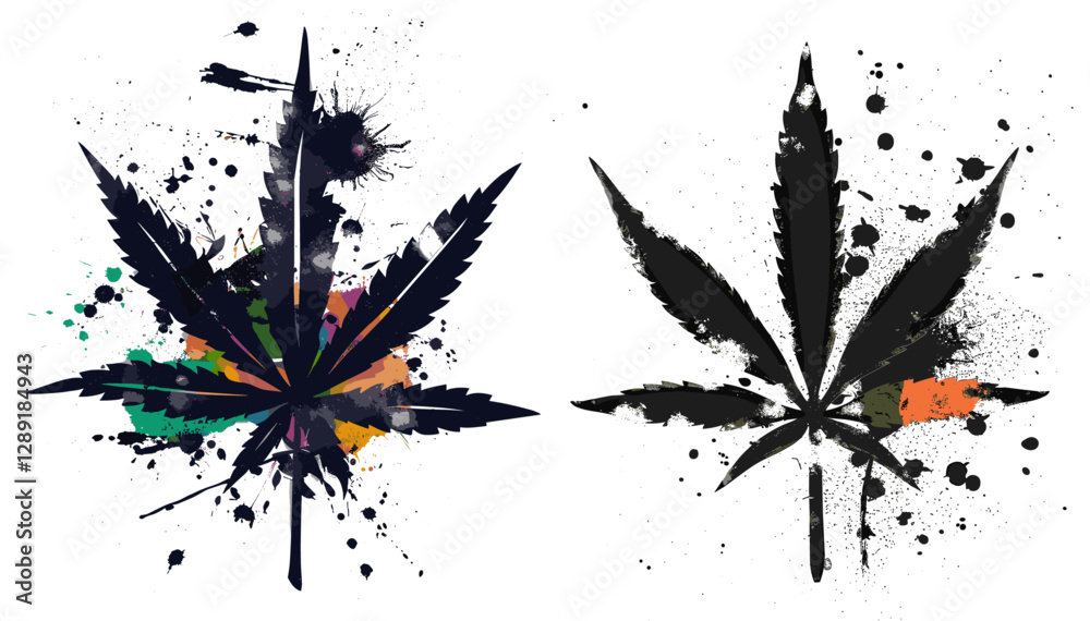 Vector cannabis leaf graffiti stencil with spray paint effect ...