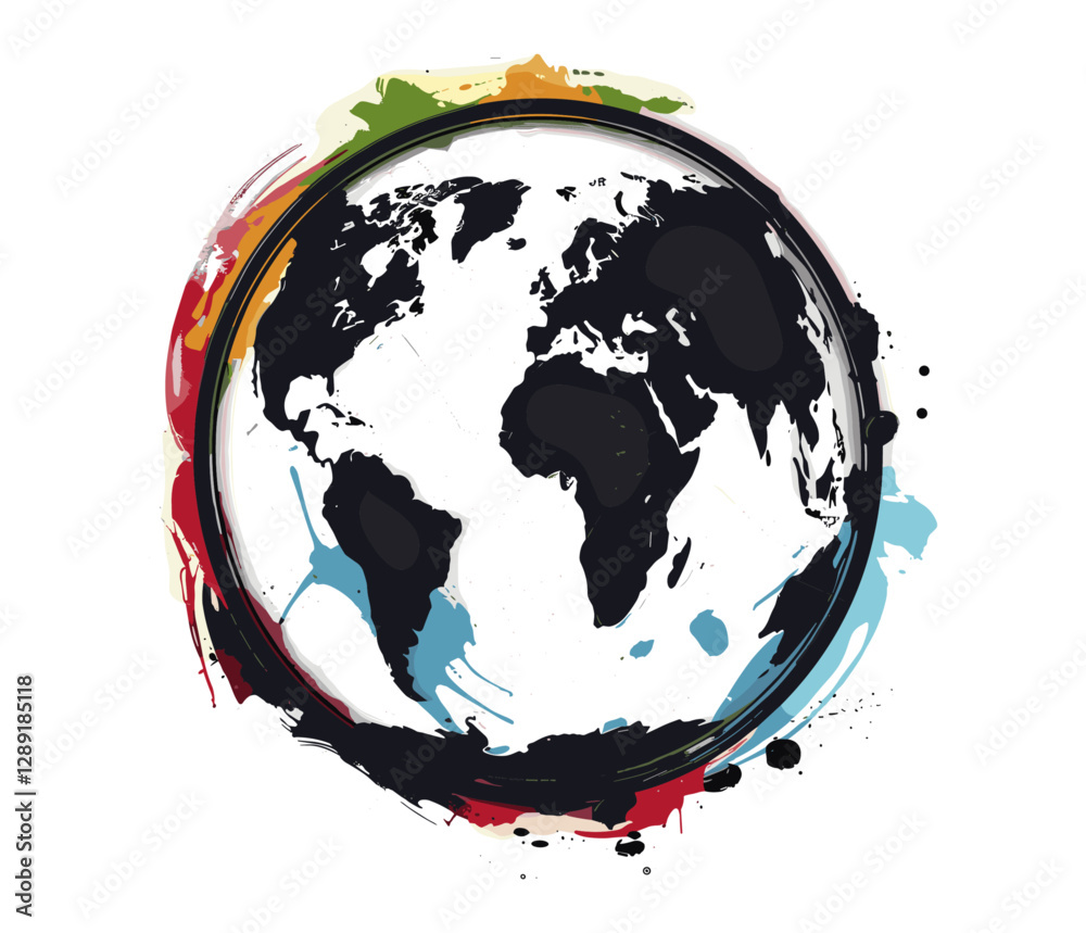 Stencil graffiti-style Earth globe vector with spray paint effect ...