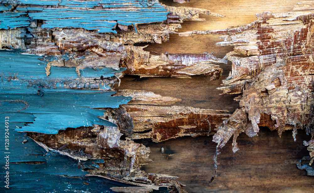 Termite nests found in rotten wood. Wood decay caused by termites ...