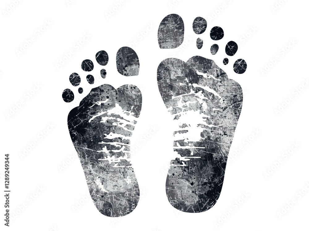 Stylized vector human footprints in grunge stamp style, isolated on ...