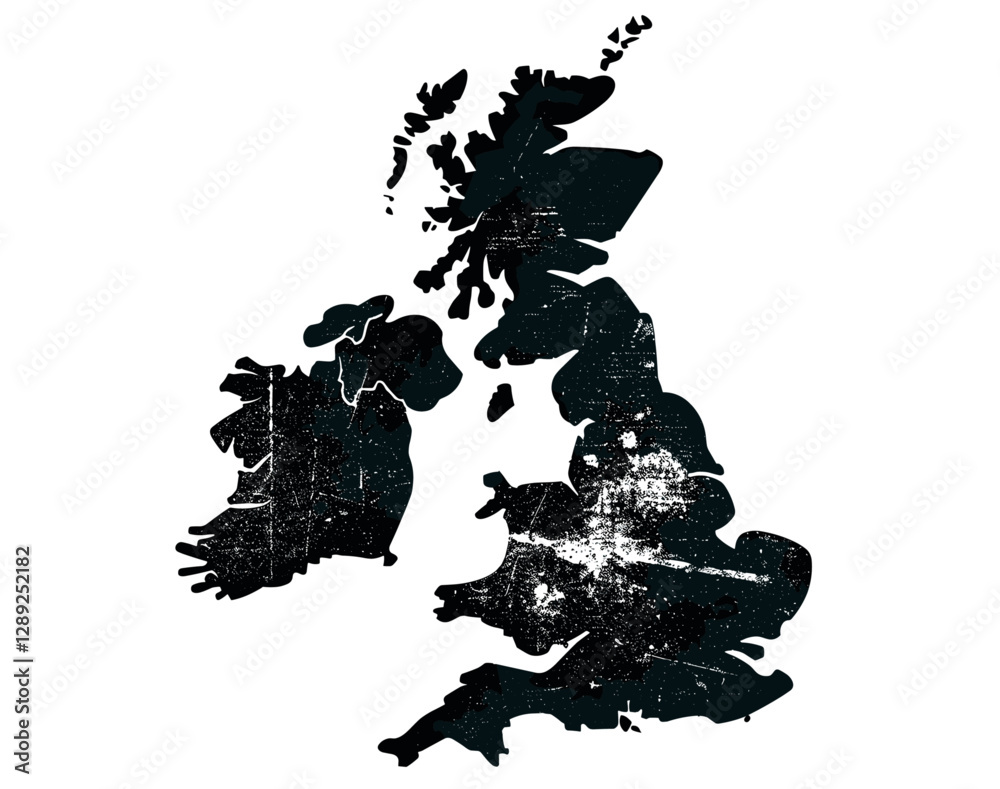 Vector UK country map in grunge stamp style, United Kingdom silhouette ...