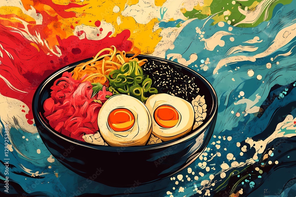 Hawaiian poke bowl featuring tuna, rice, and sesame seeds in a vibrant ...