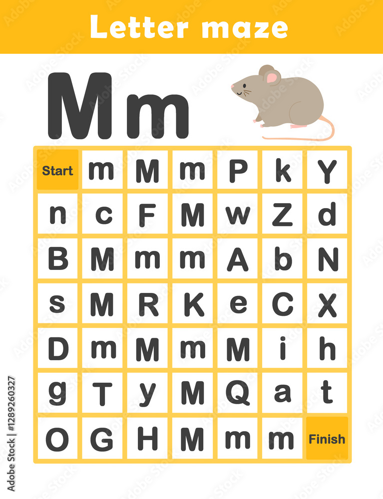 Letter M Maze Worksheet for Kindergarten and Preschool. Alphabet ...