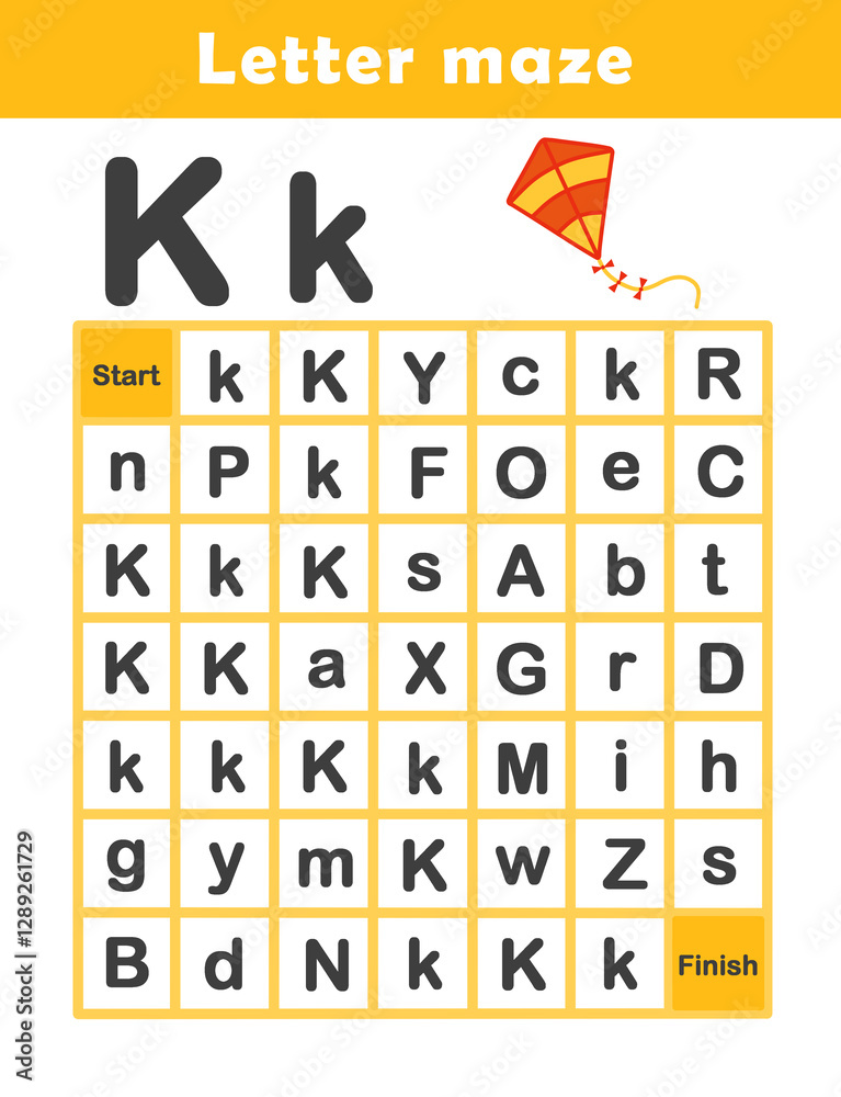 Letter K Maze Worksheet for Kindergarten and Preschool. Alphabet ...