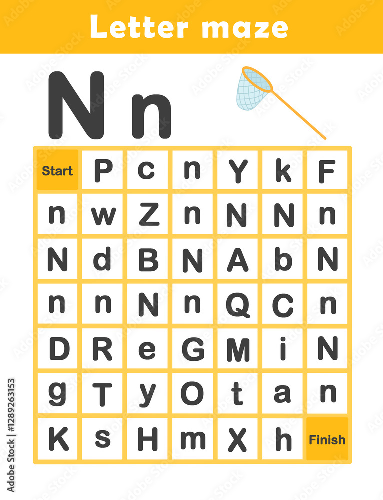 Letter N Maze Worksheet for Kindergarten and Preschool. Alphabet ...
